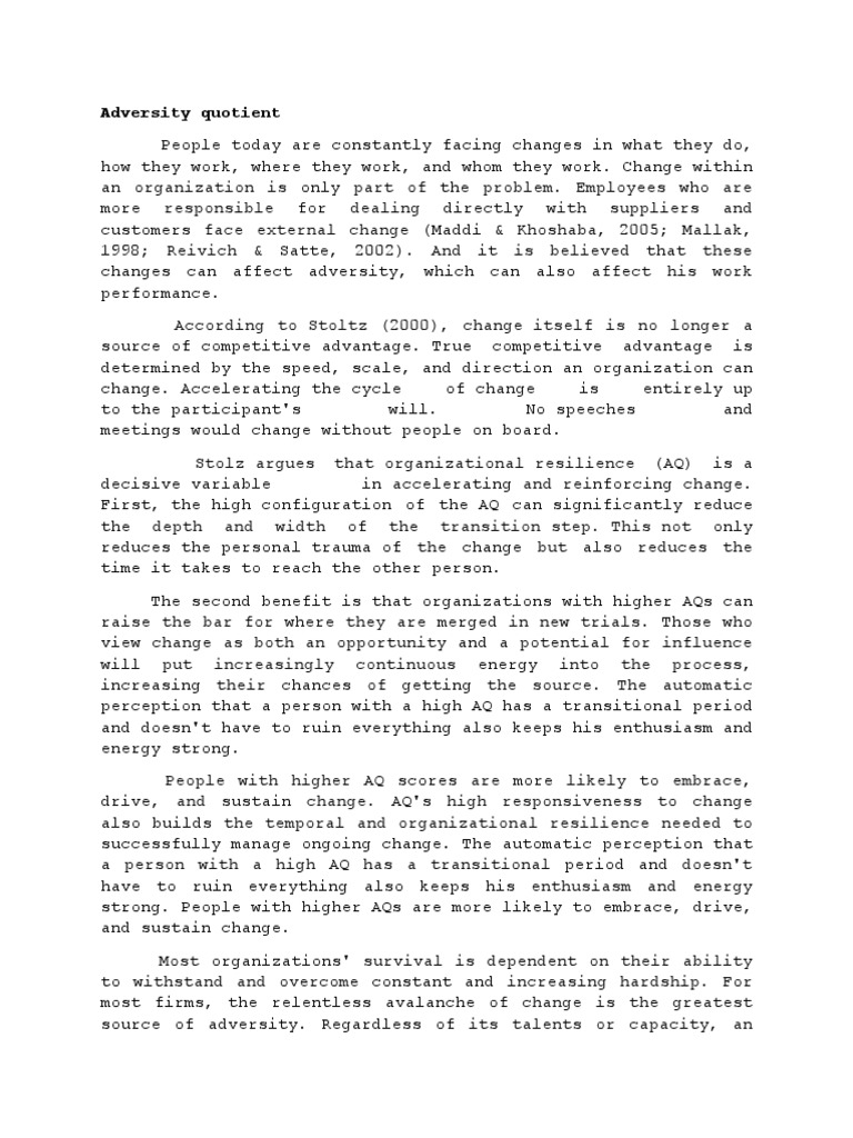 Adversity Quotient | PDF | Psychological Resilience | Emotional ...