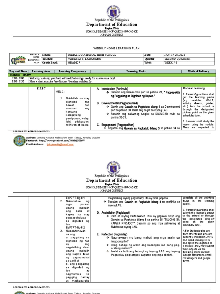 WHLP Esp 7 Q2 Week 7 8 | PDF