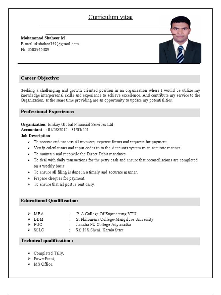 Curriculum Vitae of Mohammad Shaheer M | PDF