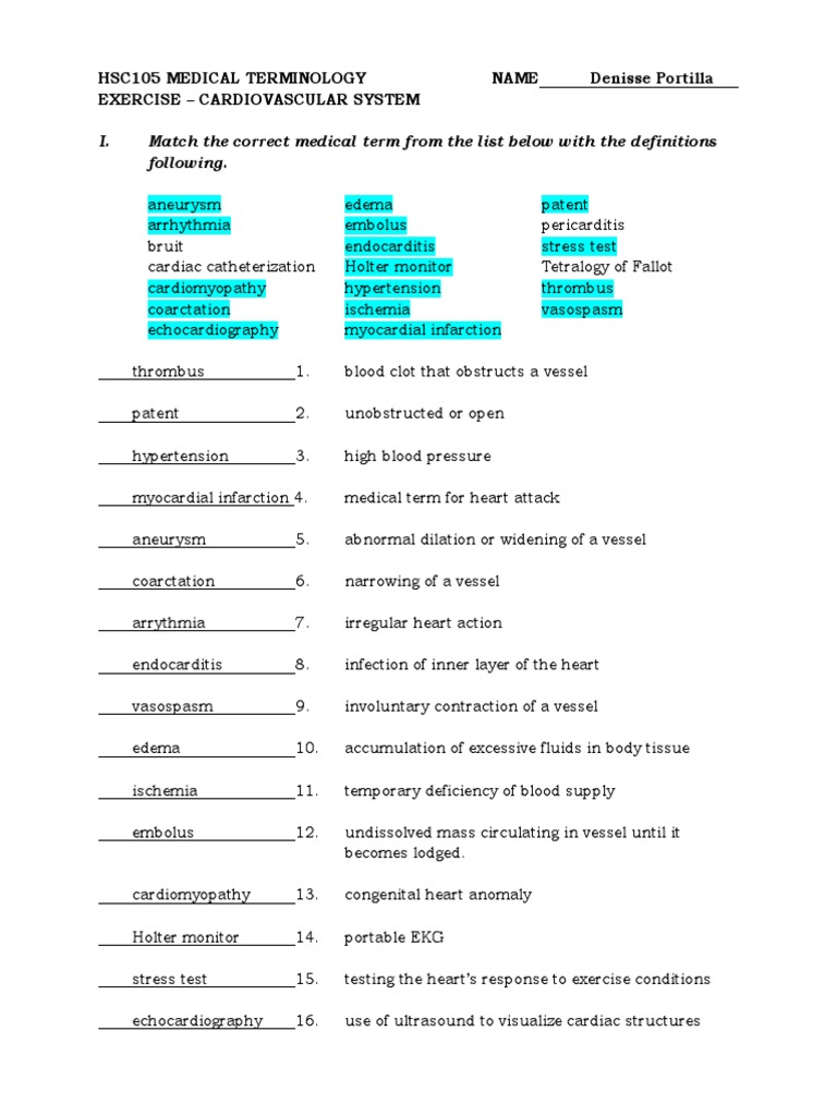 Cardiovascular Medical Terminology Guide | PDF | Heart | Blood Vessel