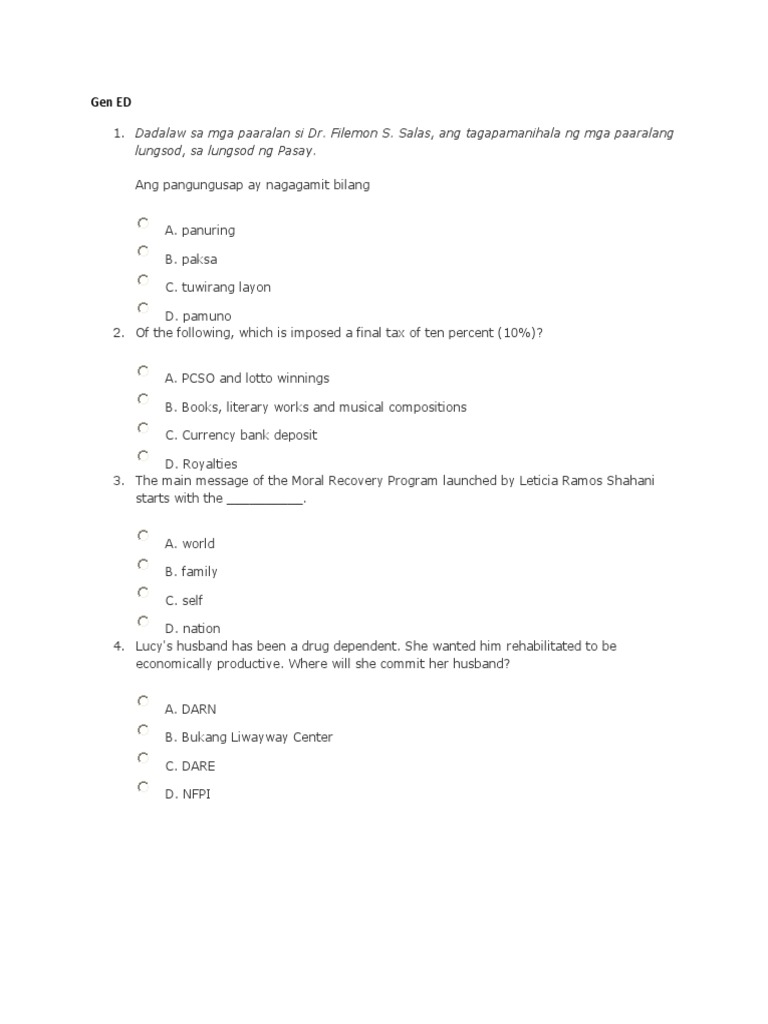 GEN ED SET A Questionair | PDF | Elvis Presley
