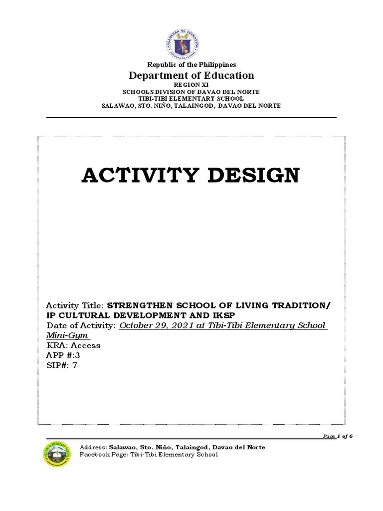 Activity Design On SCHOOL OF LIVING TRADITION 2020 | PDF | Traditions ...