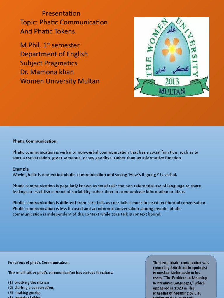 Phatic Tokenss | PDF | Communication | Psychological Concepts