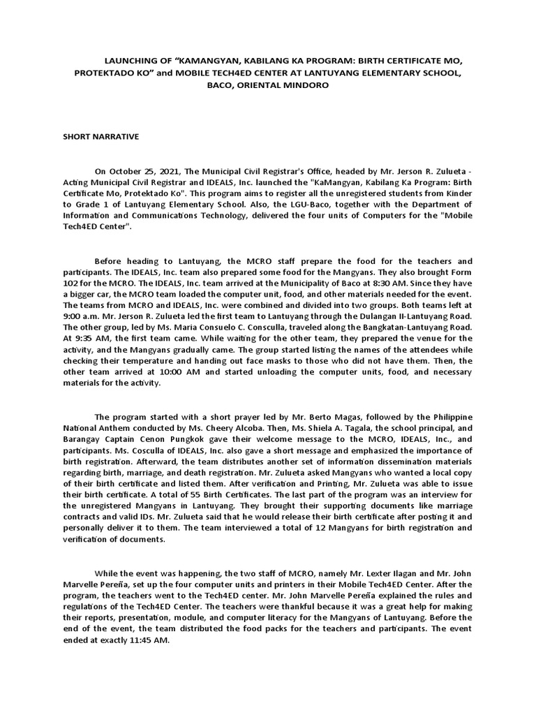 Narrative Oct 25 | PDF | Birth Certificate