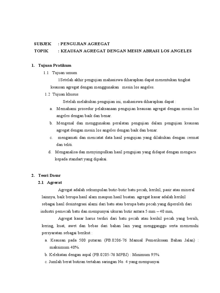 Keausan Agregat Kasar Dengan Alat Los Angeles | PDF