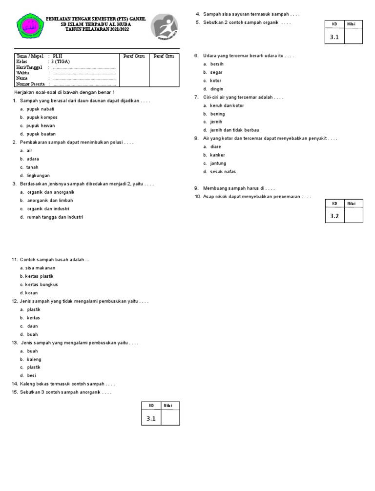 PTS PLH Kelas 3 | PDF