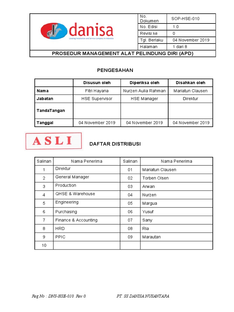 Prosedur APD PT SS Danisa Nusantara | PDF