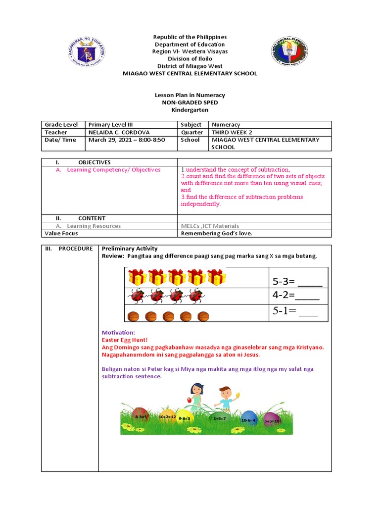 Lesson Plan in Numeracy Kindergarten | PDF