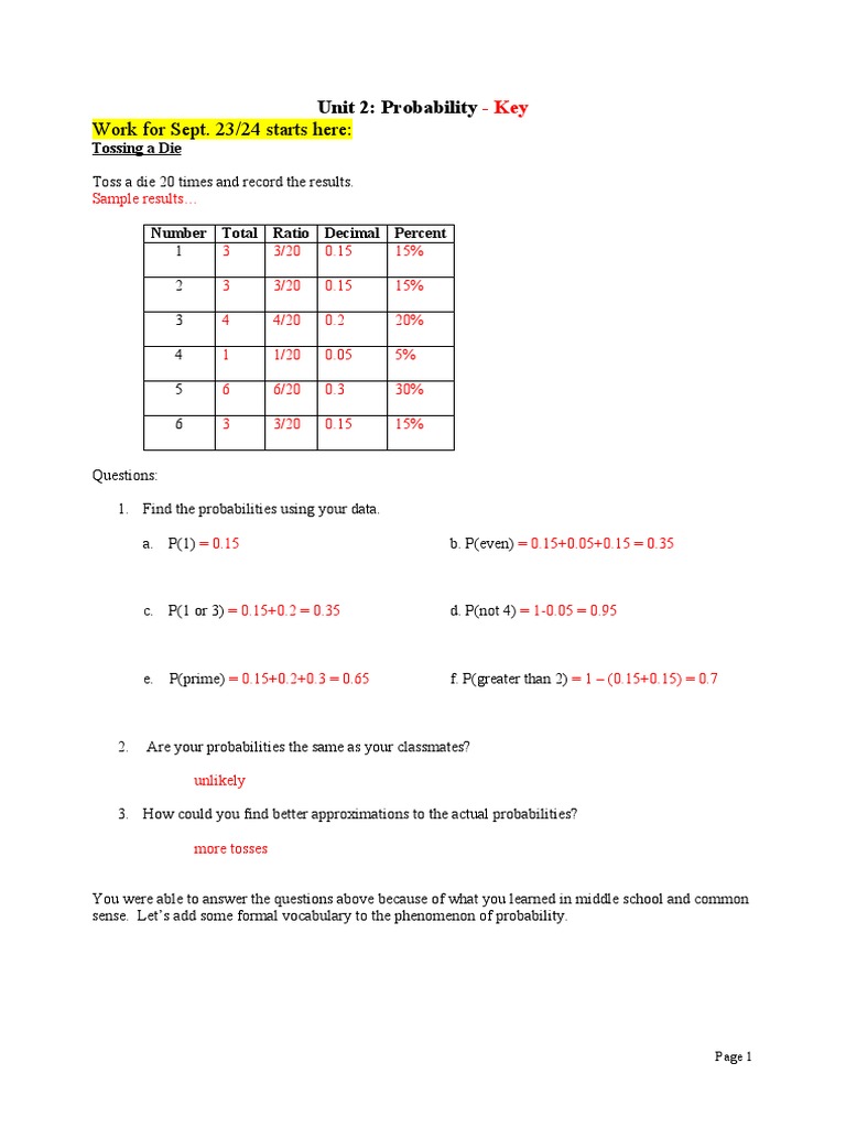 Work For Sept. 23/24 Starts Here:: Unit 2: Probability | PDF | Genotype ...