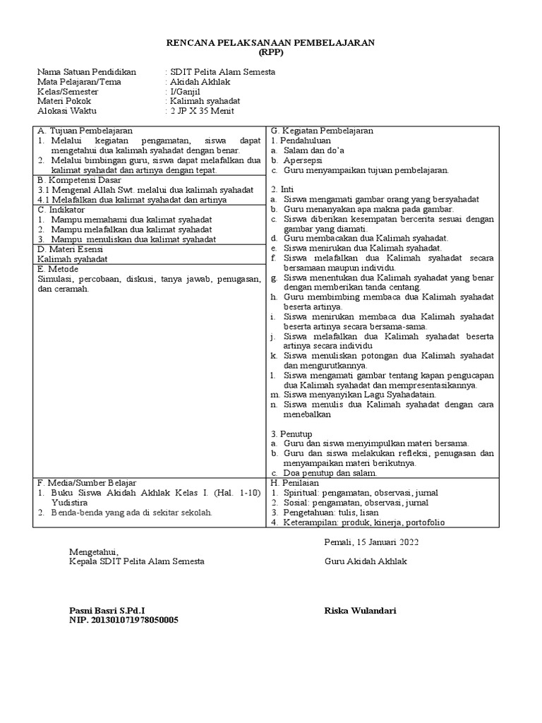 RPP Akidah Akhlak | PDF | Karier & Perkembangan