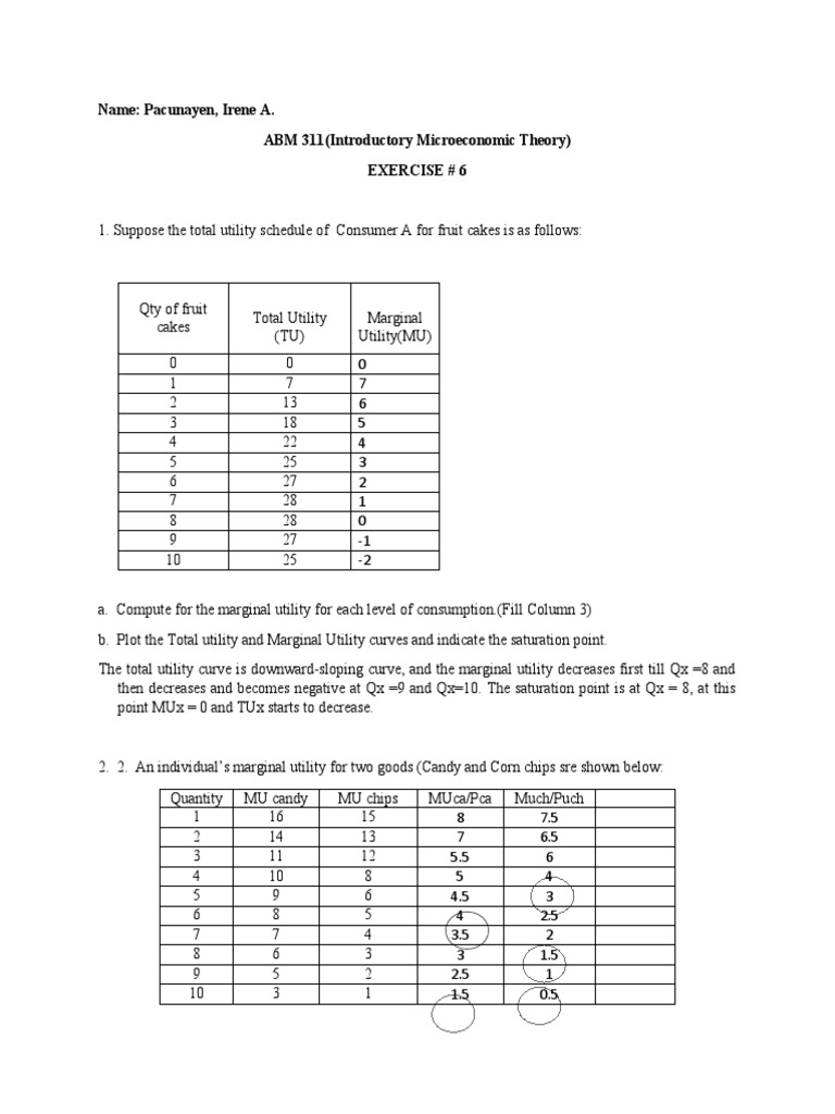 Exercise 6 (Utility Approach) | PDF | Utility | Economic Equilibrium