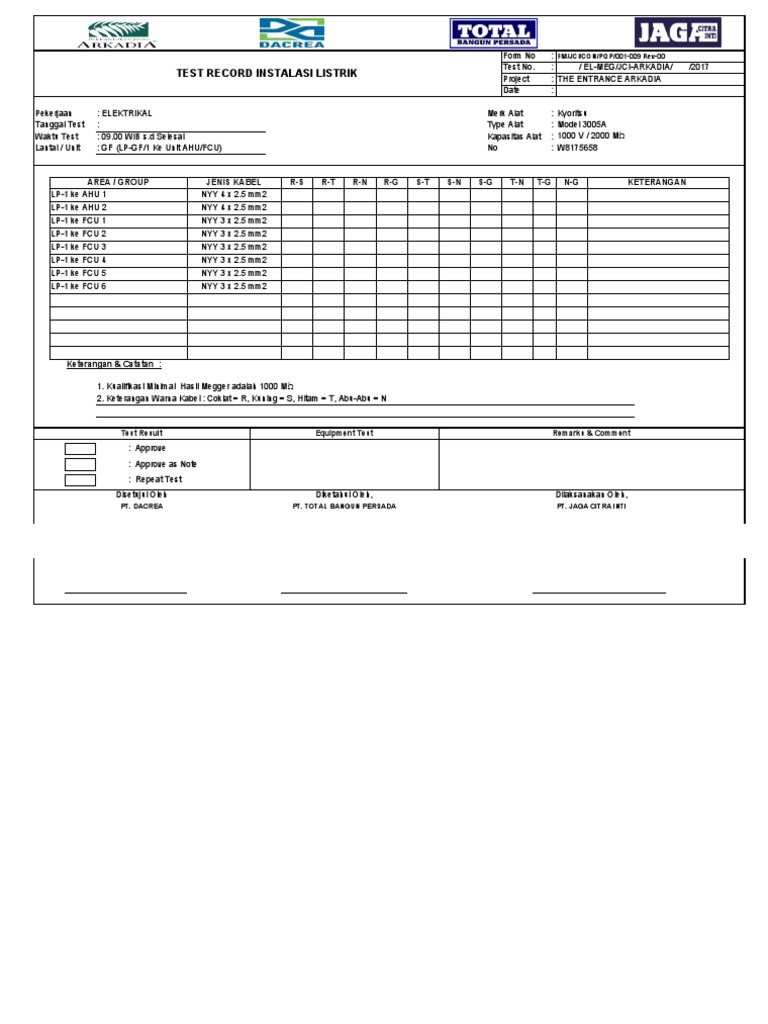 Form Test Megger 3 Phase - Rev | PDF