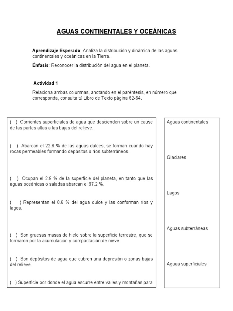 Aguas Continentales Y Oceánicas Pdf Océanos Agua