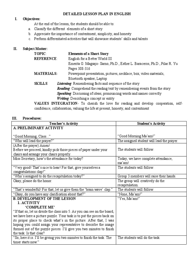 Lesson Plan in English | PDF
