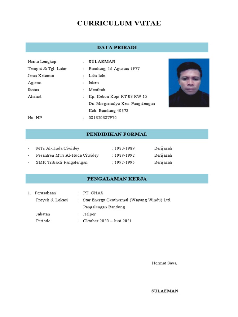 Curriculum Vitae Sulaeman, Suhaya, Aang Gunawan | PDF