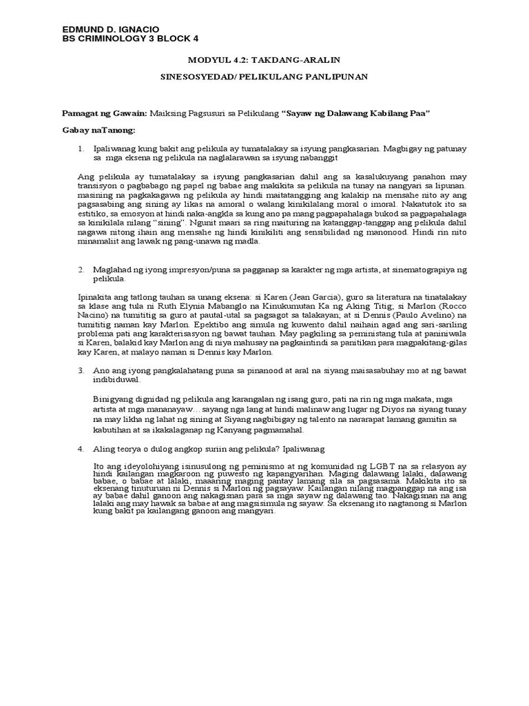 Sinesos RMF Ignacio Edmund Modyul 4.2 - Takdang-Aralin | PDF