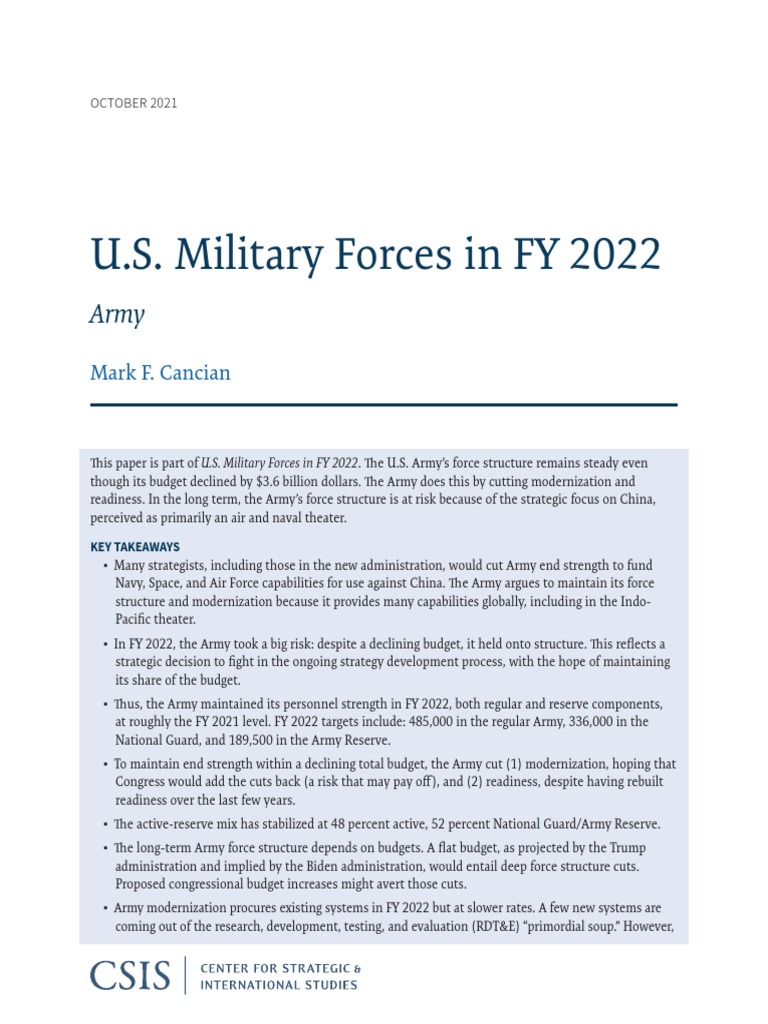 U.S. Military Forces in FY 2022: Mark F. Cancian | PDF | Military ...