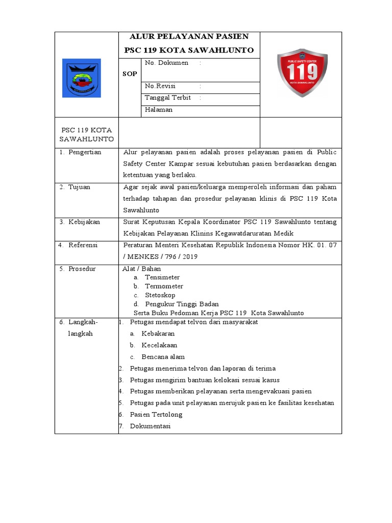 Sop Alur Pelayanan Pasien PSC 119 Kampar | PDF