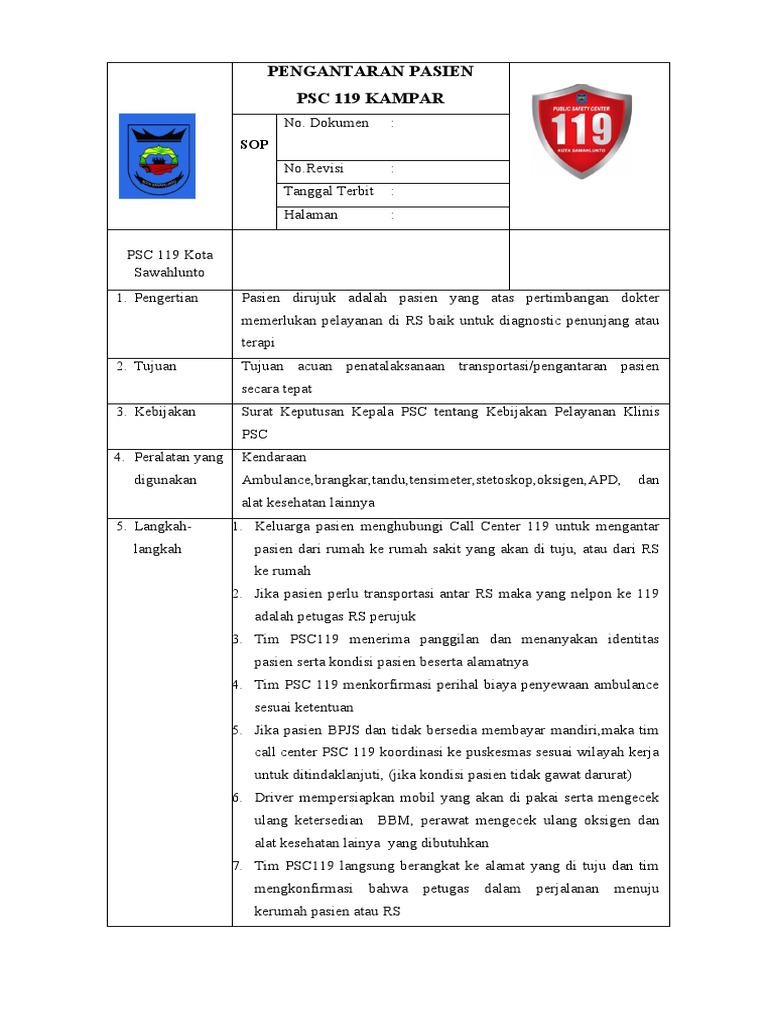 Sop Pengantaran Pasien PSC | PDF