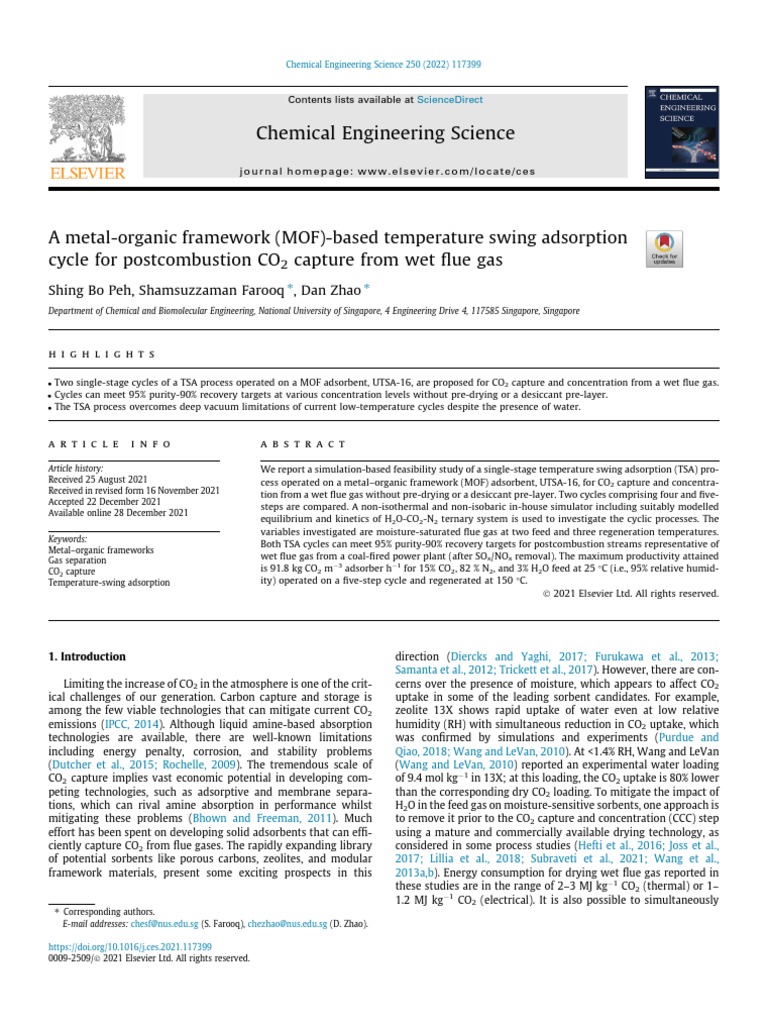 A Metal-Organic Framework (MOF) Based Temperature Swing Adsorption ...