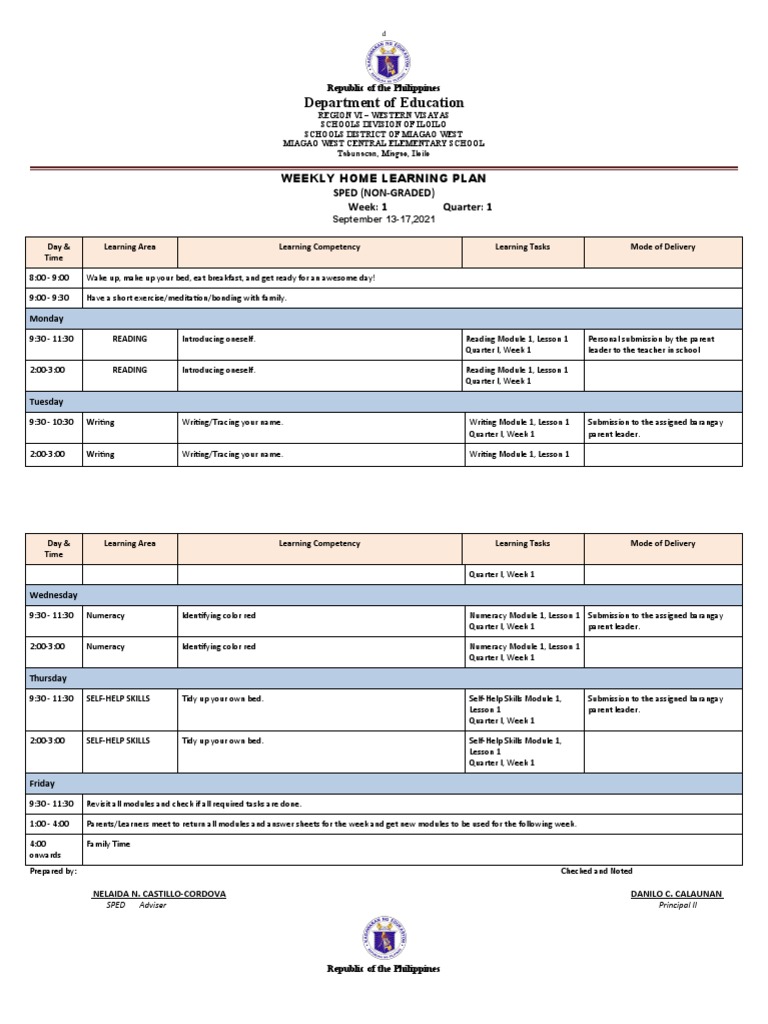 Department of Education: Weekly Home Learning Plan | PDF | Literacy ...