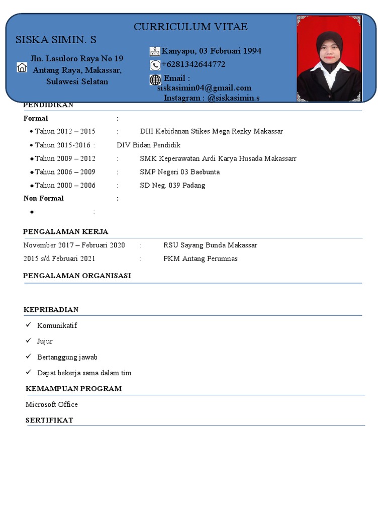 Curriculum Vitae Siska Simin. S | PDF