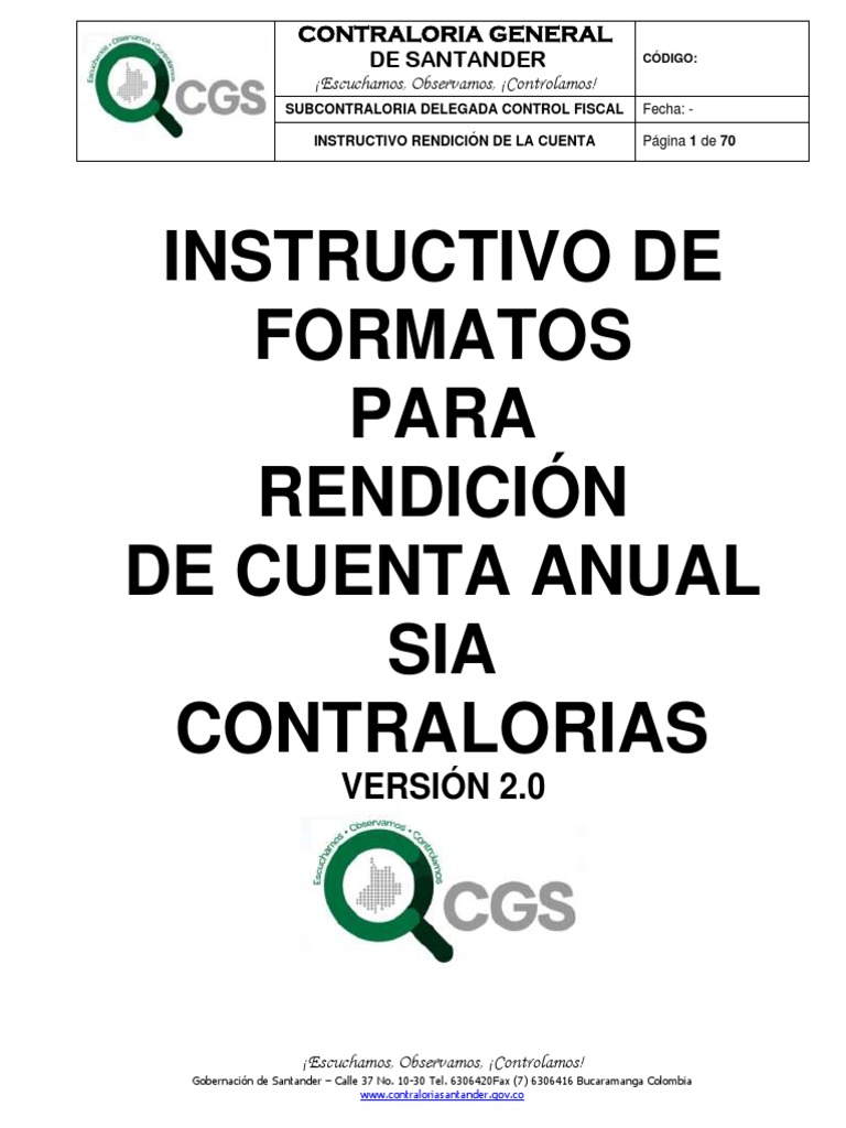 Instructivo de Rendición de Cuentas SIA | PDF | Presupuesto | Colombia
