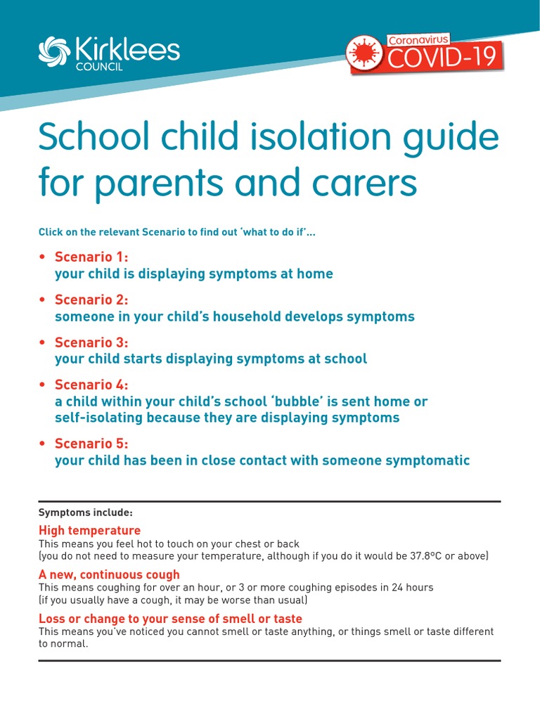 School Child Isolation Guide For Parents and Carers: COVID-19 | PDF ...
