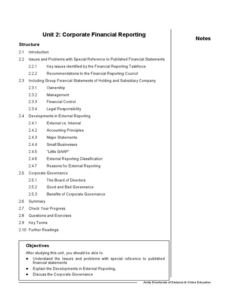 Unit 2: Corporate Financial Reporting: Structure | PDF | Financial ...