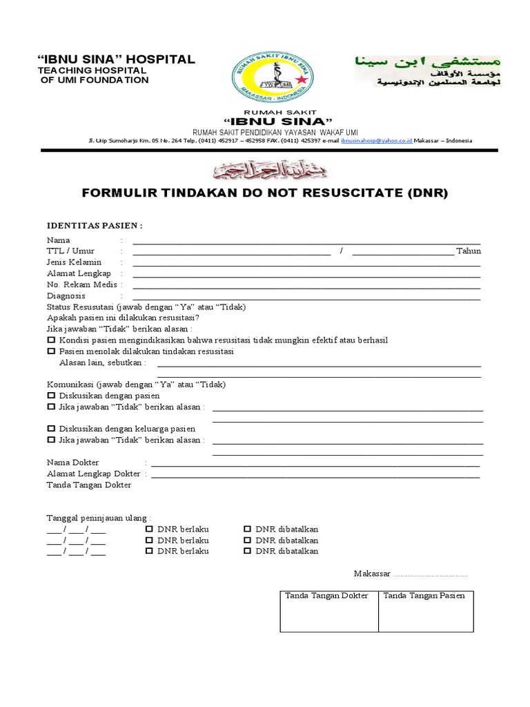 Dokumen - Tips Formulir Tindakan Do Not Resuscitate DNR | PDF