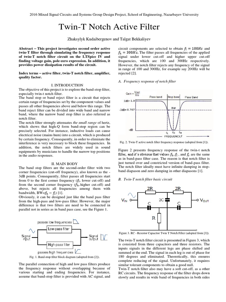 Twin-T Notch Filter Design and Analysis | PDF | Electronic Filter | Low ...