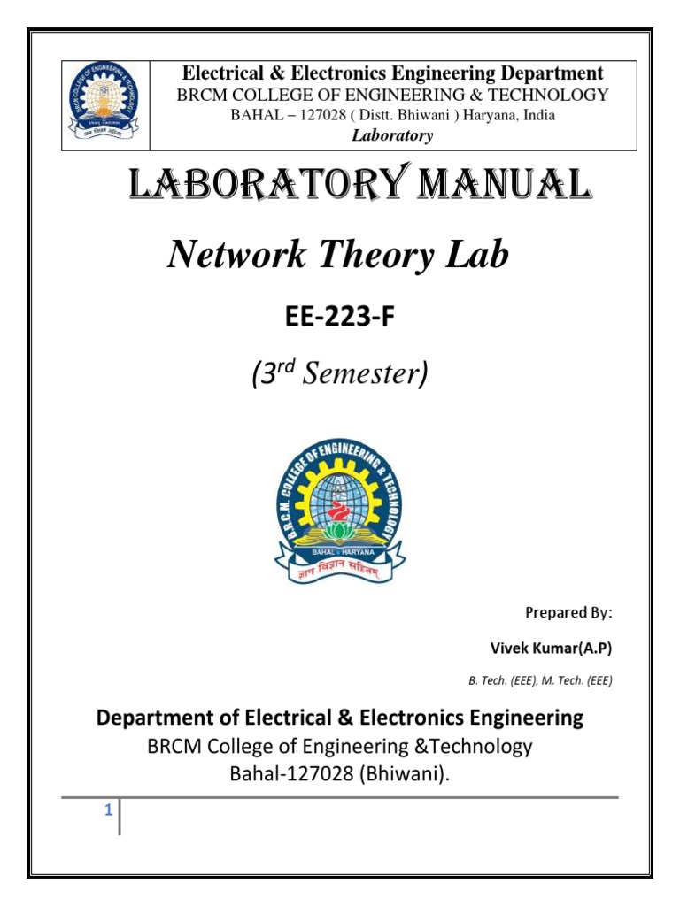 Laboratory Manual: Network Theory Lab | PDF | Electronic Filter ...