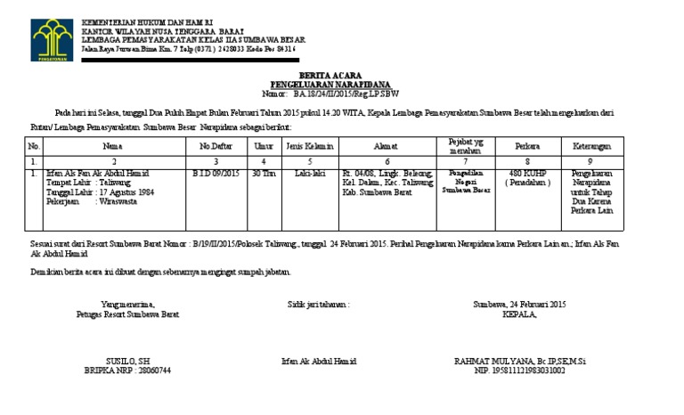 Form BA Bon Tahanan Keluar (Irfan Als Fan) | PDF