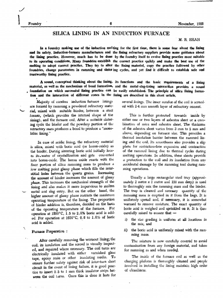 Silica Lining in An Induction Furnace | PDF