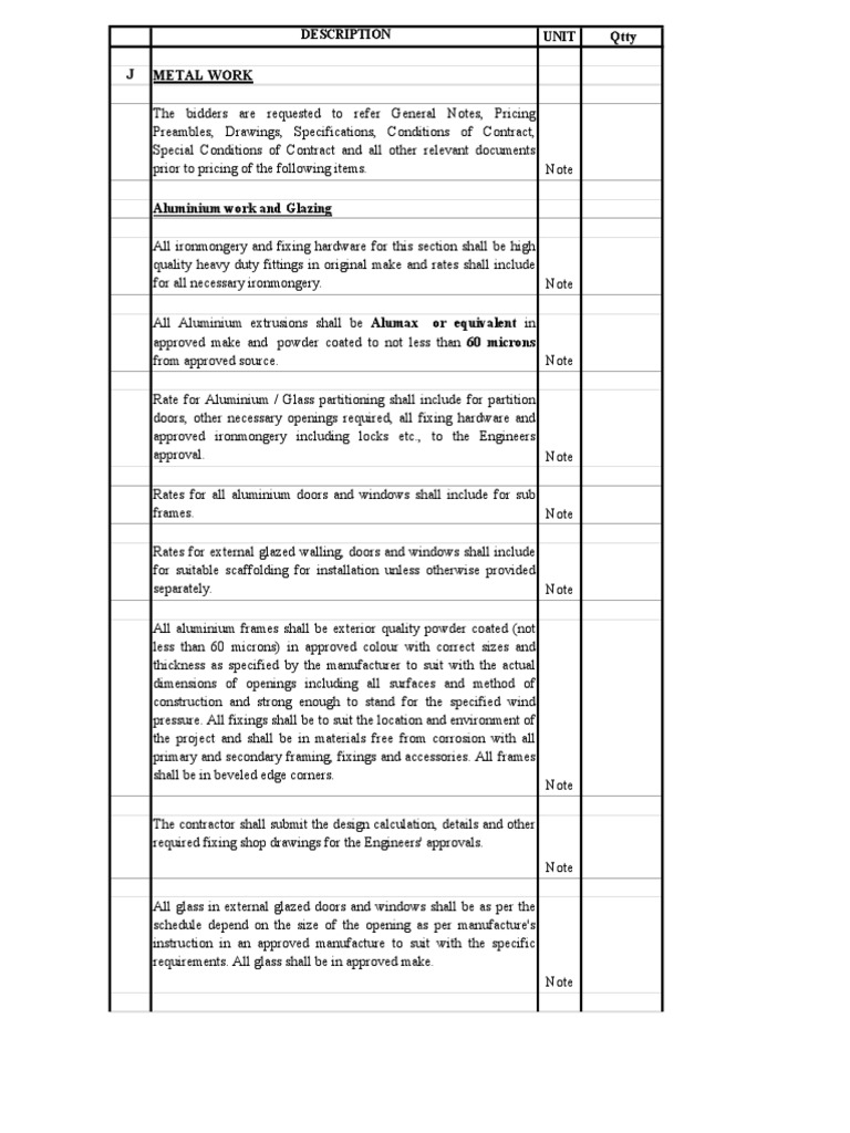 BOQ Metal Work | PDF | Window | Door