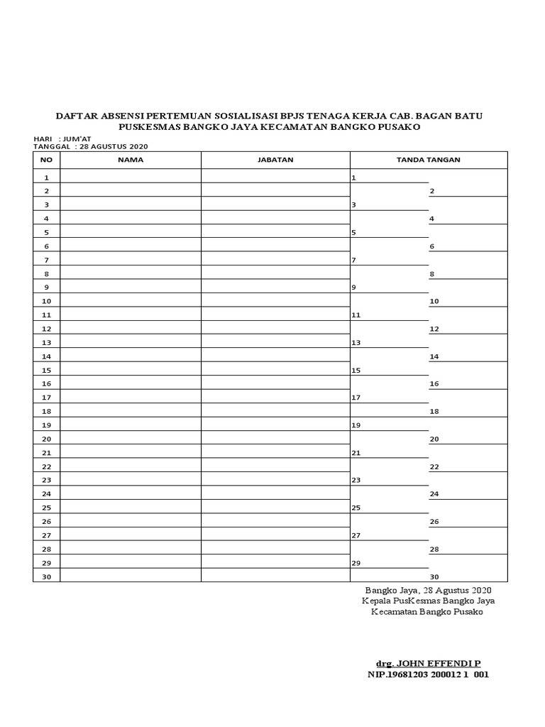 Absen Daftar Hadir Rapat MMD Lomin Pertemuan | PDF