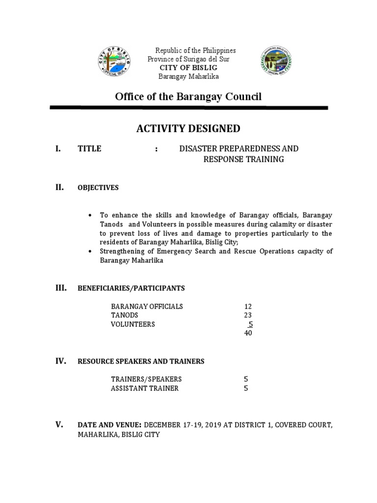 Office of The Barangay Council Activity Designed: I. Title | PDF