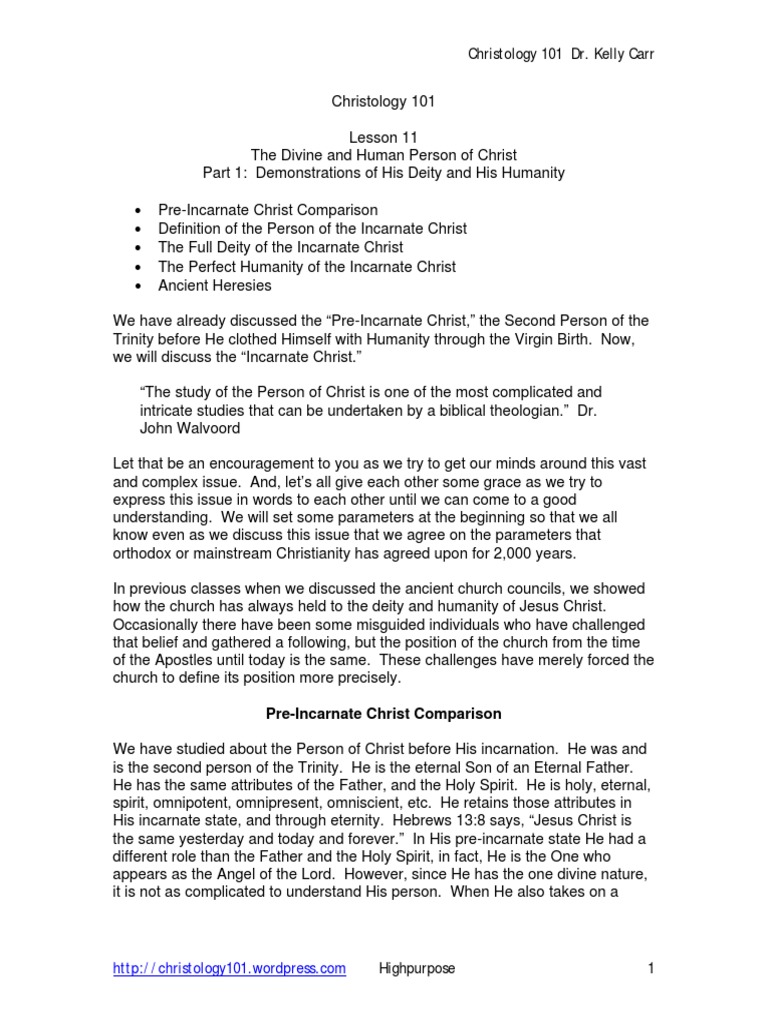 Christology 101 Dr. Kelly Carr: Pre-Incarnate Christ Comparison ...