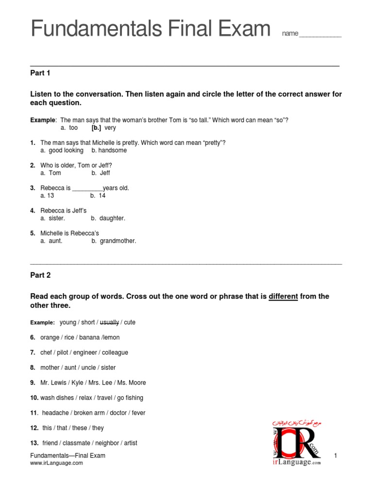 Fundamentals Final Exam: Name | PDF | Foods | Cooking