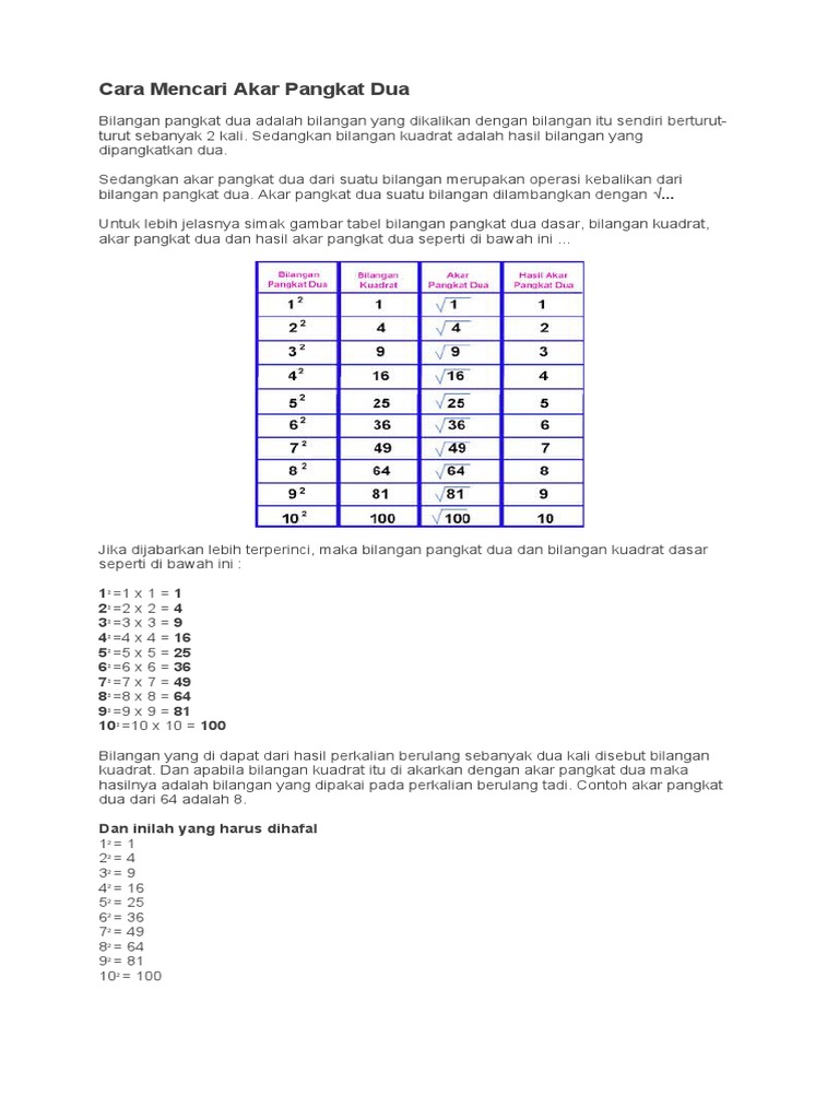 Akar Pangkat Dua | PDF