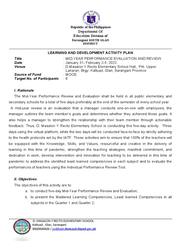 Department of Education: Title Date Venue Source of Fund Target No. of Participants I. Rationale ...