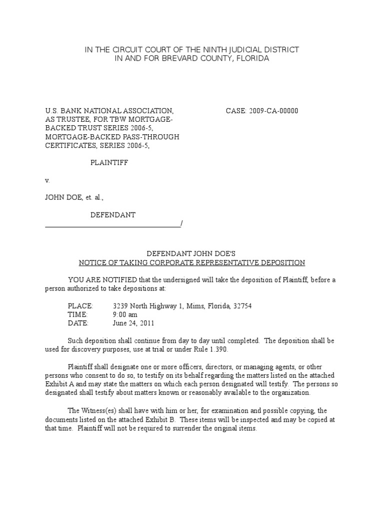 Corporate Representative Deposition | Repurchase Agreement | Notary Public