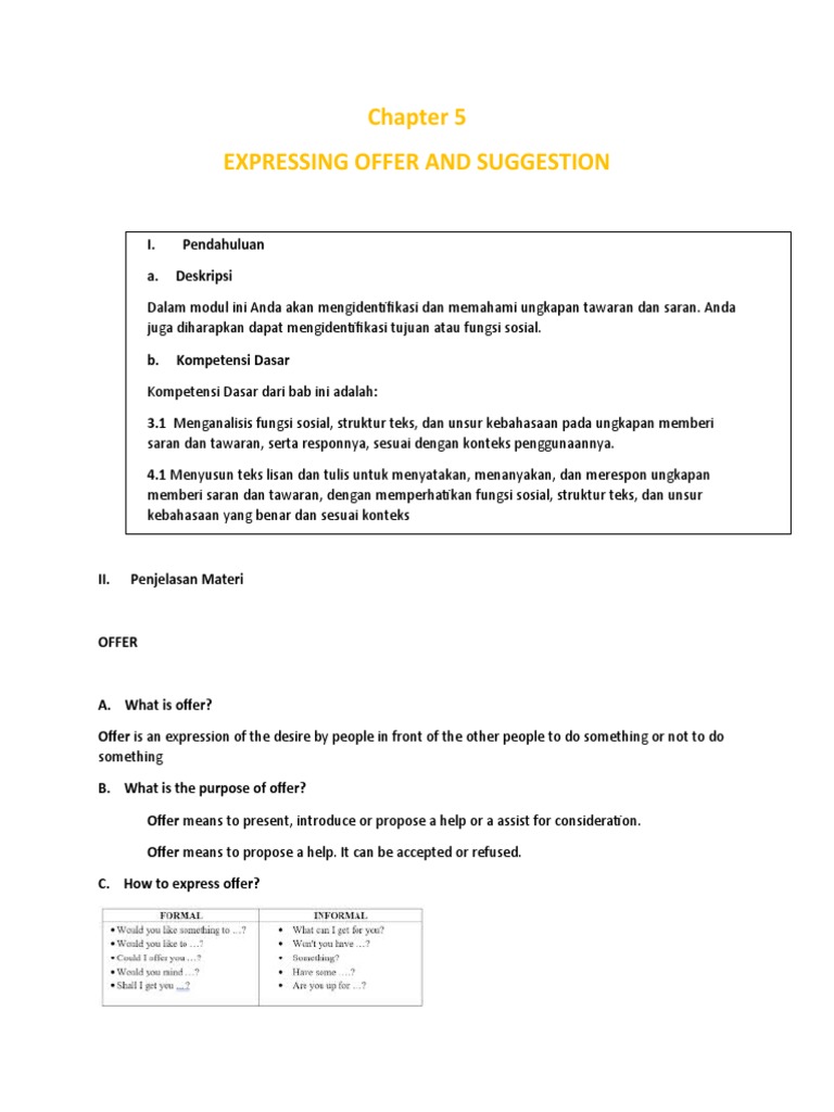 Chapter 5 Offering and Suggestions | PDF | Linguistics