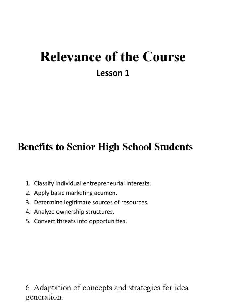 Relevance of The Course: Lesson 1 | PDF | Entrepreneurship | Creativity