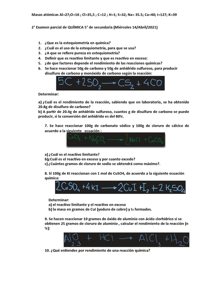 examen QMC 5° SEC | PDF