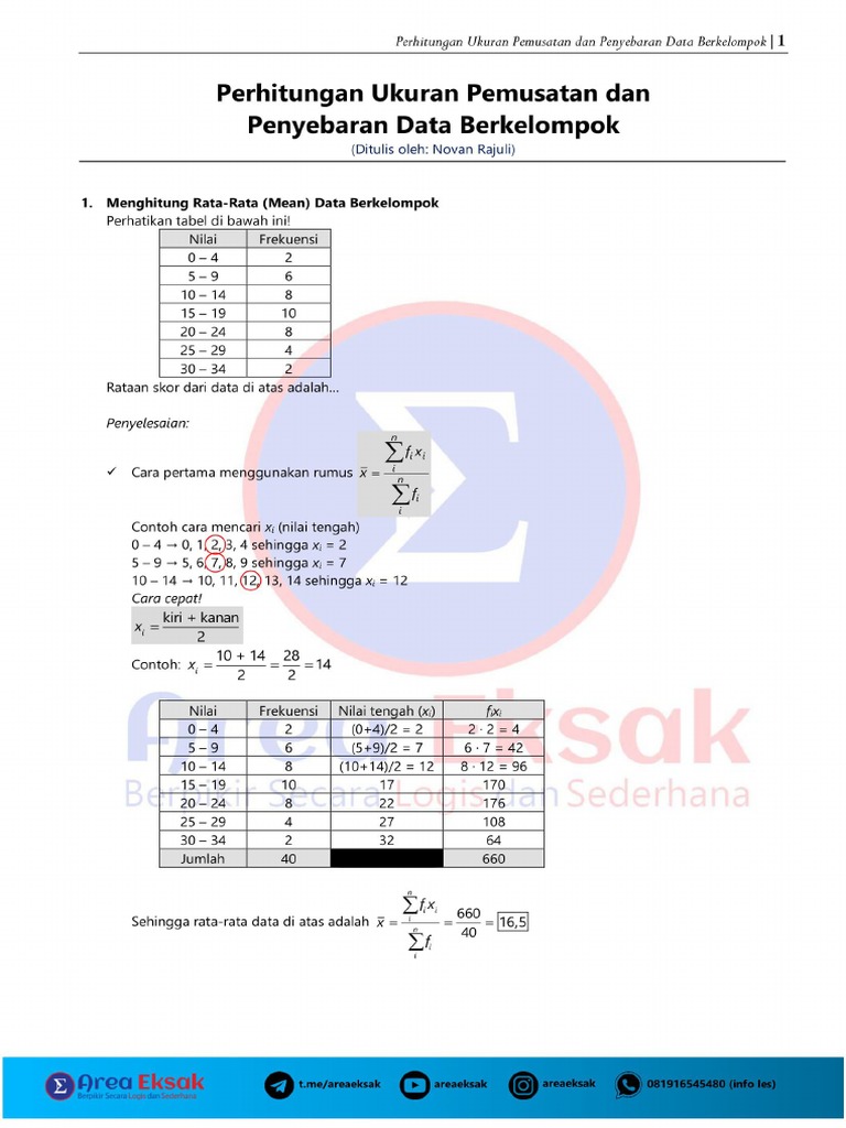 Contoh Soal Dan Pembahasan Statistika Data Berkelompok | PDF