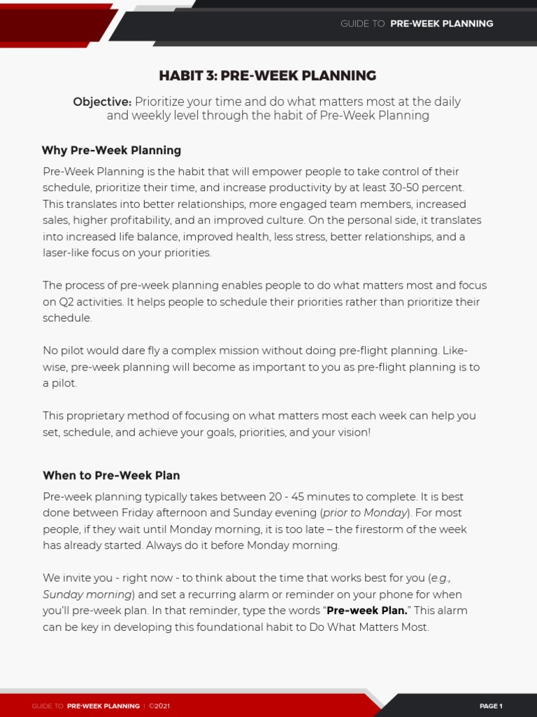 Guide To Pre-Week Planning | PDF | Communication | Cognitive Science