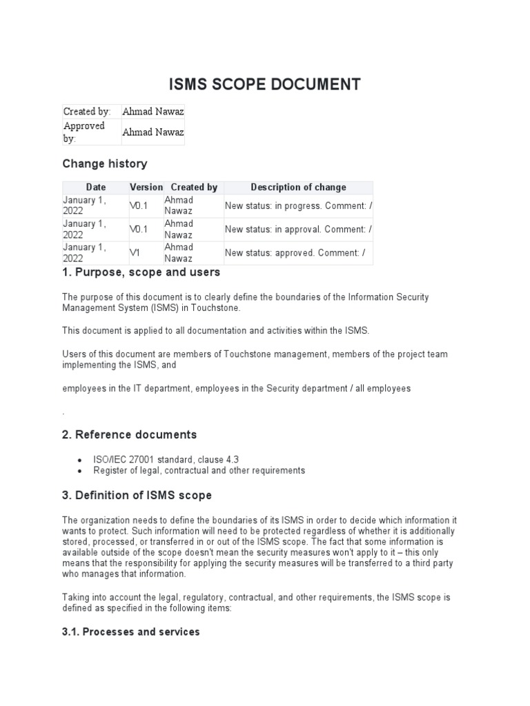 Isms Scope Document: Change History | PDF | Computing | Information ...