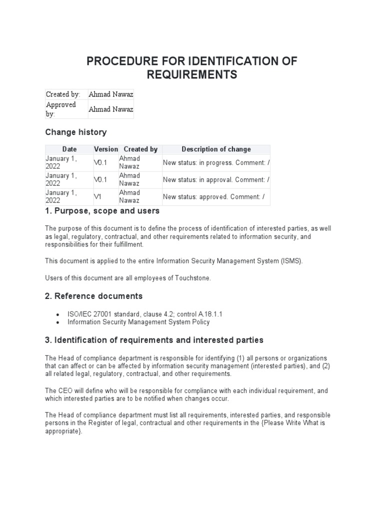 Procedure For Identification of Requirements | PDF | Regulatory ...