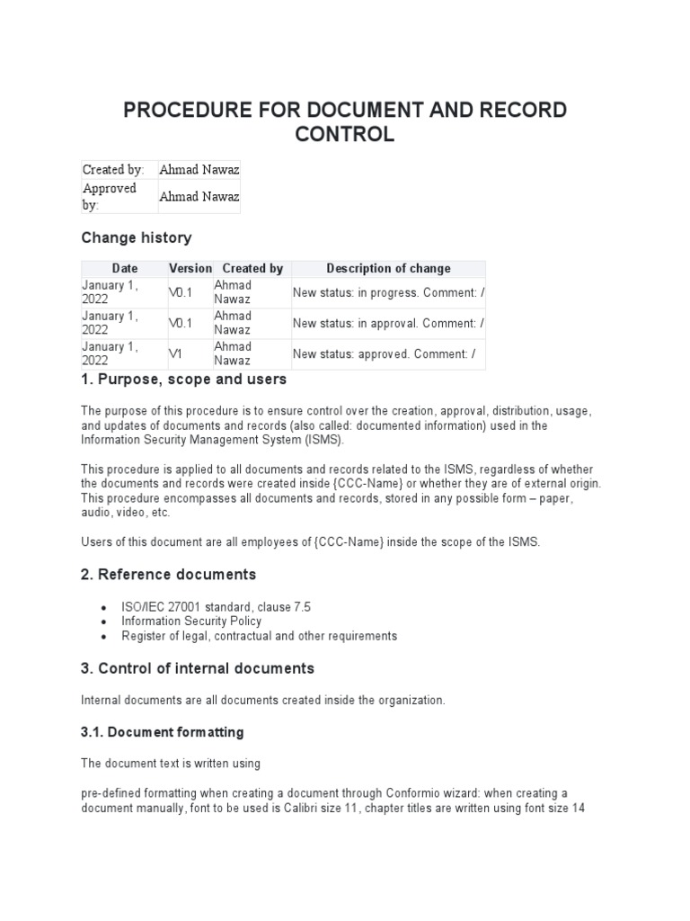 ISMS Document and Record Control Procedure | PDF | Computing ...